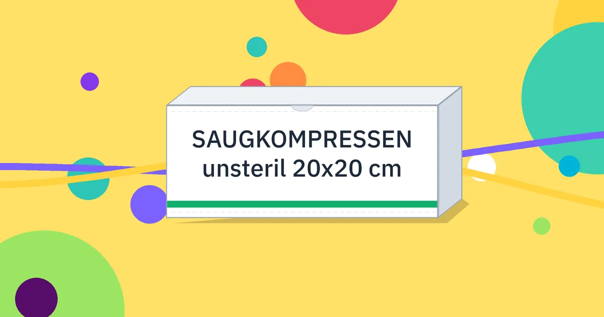 Symbolbild: Packung mit der Aufschrift SAUGKOMPRESSEN unsteril 20x20 cm (PZN 02070803) – Verfügbarkeit und Bezug in Apotheken in Frankfurt am Main