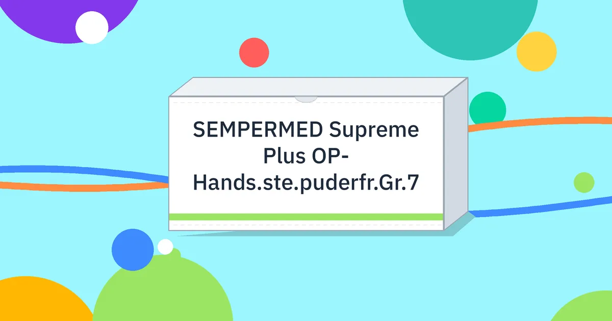 Symbolbild: Packung mit der Aufschrift SEMPERMED Supreme Plus OP-Hands.ste.puderfr.Gr.7 (PZN 11123734) – Verfügbarkeit und Bezug in Apotheken in Frankfurt am Main