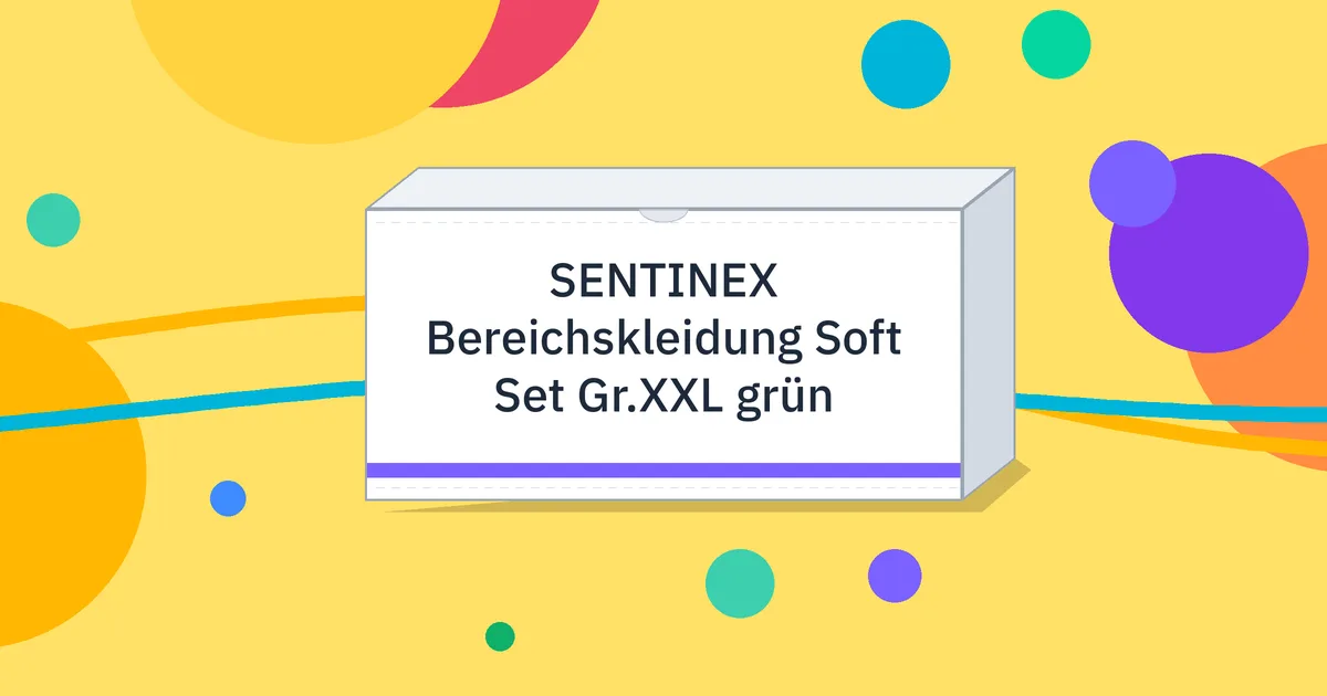 Symbolbild: Packung mit der Aufschrift SENTINEX Bereichskleidung Soft Set Gr.XXL grün (PZN 09737541) – Verfügbarkeit und Bezug in Apotheken in Frankfurt am Main