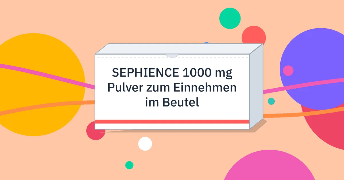Symbolbild: Packung mit der Aufschrift SEPHIENCE 1000 mg Pulver zum Einnehmen im Beutel (PZN 19879331) – Verfügbarkeit und Bezug in Apotheken in Frankfurt am Main