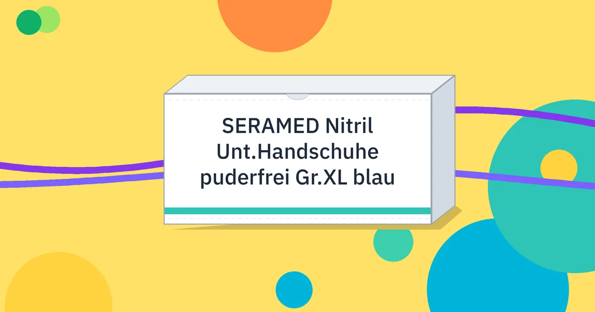 Symbolbild: Packung mit der Aufschrift SERAMED Nitril Unt.Handschuhe puderfrei Gr.XL blau (PZN 18026804) – Verfügbarkeit und Bezug in Apotheken in Frankfurt am Main