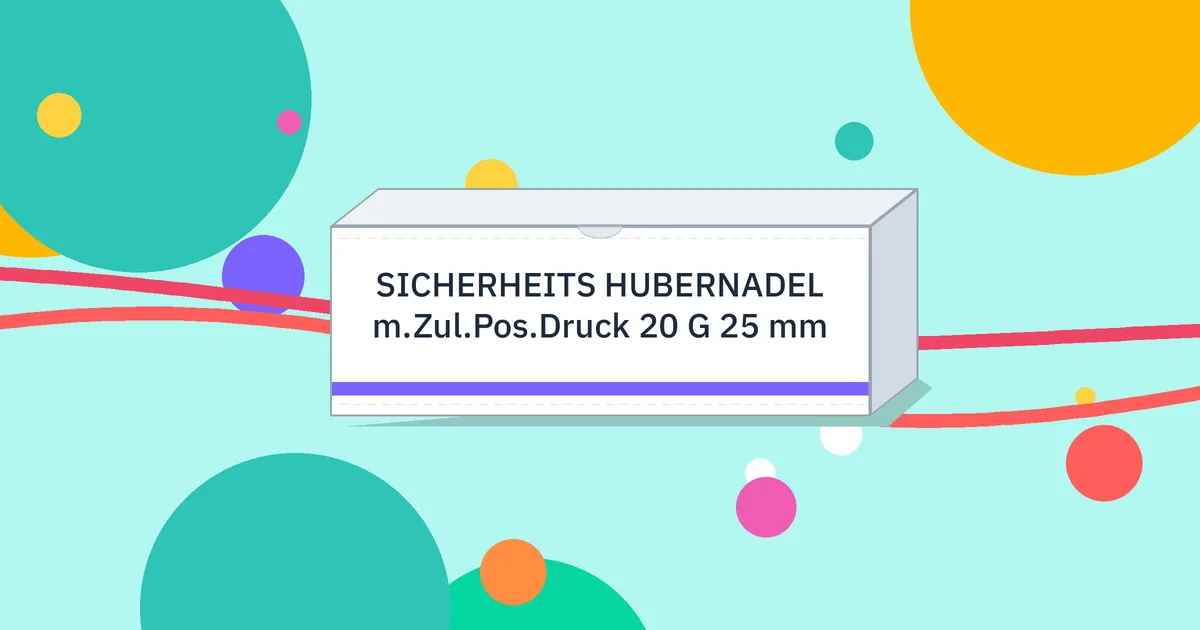 Symbolbild: Packung mit der Aufschrift SICHERHEITS HUBERNADEL m.Zul.Pos.Druck 20 G 25 mm (PZN 12646569) – Verfügbarkeit und Bezug in Apotheken in Frankfurt am Main