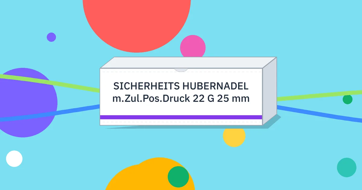 Symbolbild: Packung mit der Aufschrift SICHERHEITS HUBERNADEL m.Zul.Pos.Druck 22 G 25 mm (PZN 12646457) – Verfügbarkeit und Bezug in Apotheken in Frankfurt am Main