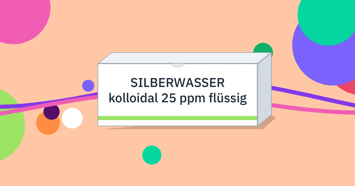 Symbolbild: Packung mit der Aufschrift SILBERWASSER kolloidal 25 ppm flüssig (PZN 20099590) – Verfügbarkeit und Bezug in Apotheken in Frankfurt am Main