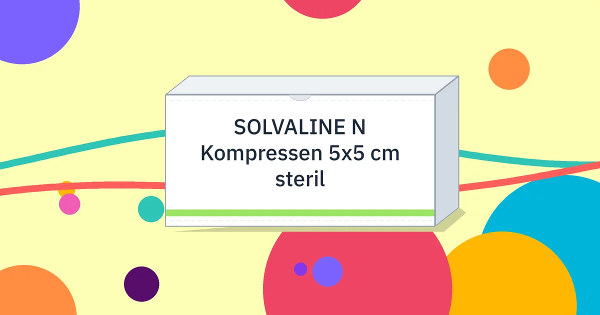 Symbolbild: Packung mit der Aufschrift SOLVALINE N Kompressen 5x5 cm steril (PZN 07600737) – Verfügbarkeit und Bezug in Apotheken in Frankfurt am Main