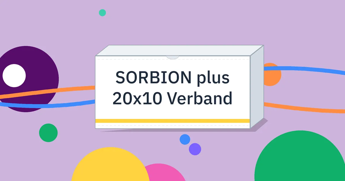 Symbolbild: Packung mit der Aufschrift SORBION plus 20x10 Verband (PZN 06099264) – Verfügbarkeit und Bezug in Apotheken in Frankfurt am Main
