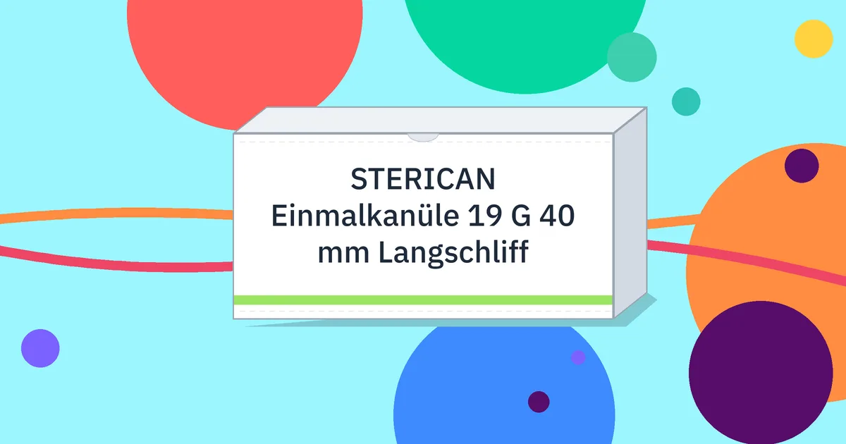 Symbolbild: Packung mit der Aufschrift STERICAN Einmalkanüle 19 G 40 mm Langschliff (PZN 18746645) – Verfügbarkeit und Bezug in Apotheken in Frankfurt am Main