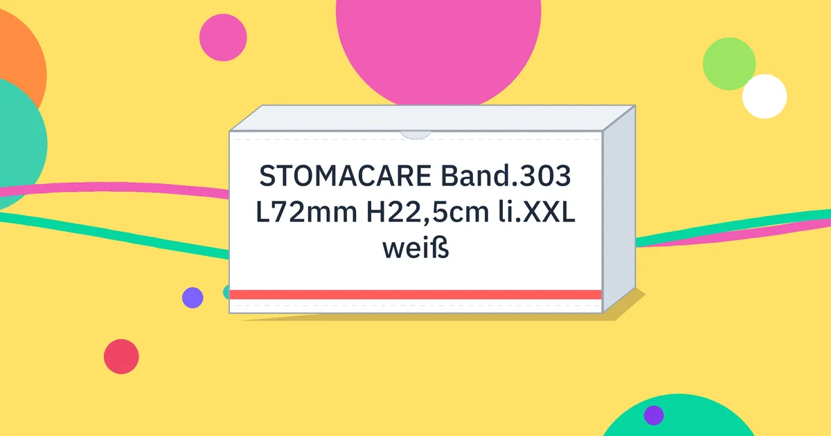 Symbolbild: Packung mit der Aufschrift STOMACARE Band.303 L72mm H22,5cm li.XXL weiß (PZN 03414788) – Verfügbarkeit und Bezug in Apotheken in Frankfurt am Main