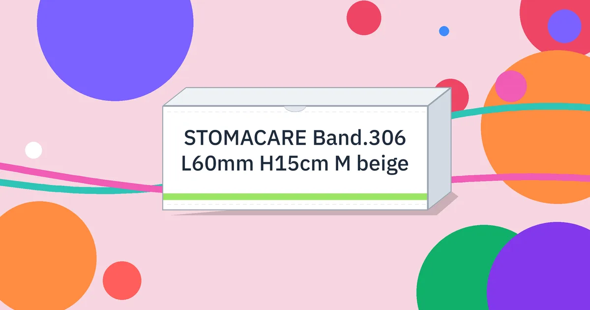 Symbolbild: Packung mit der Aufschrift STOMACARE Band.306 L60mm H15cm M beige (PZN 04307209) – Verfügbarkeit und Bezug in Apotheken in Frankfurt am Main