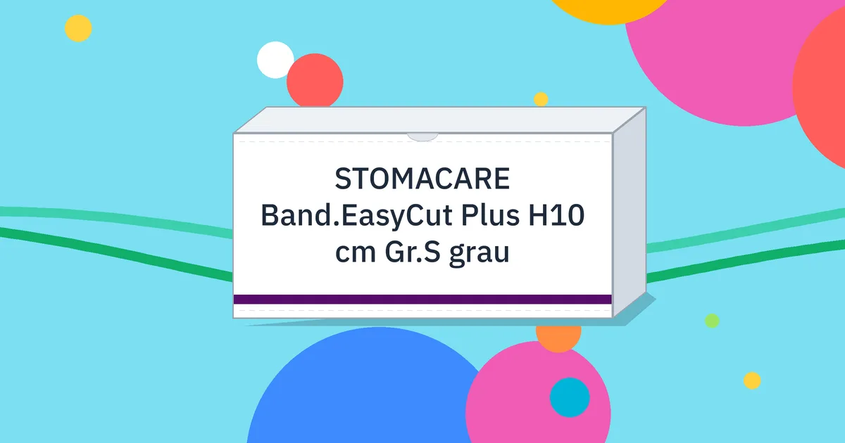 Symbolbild: Packung mit der Aufschrift STOMACARE Band.EasyCut Plus H10 cm Gr.S grau (PZN 16314404) – Verfügbarkeit und Bezug in Apotheken in Frankfurt am Main