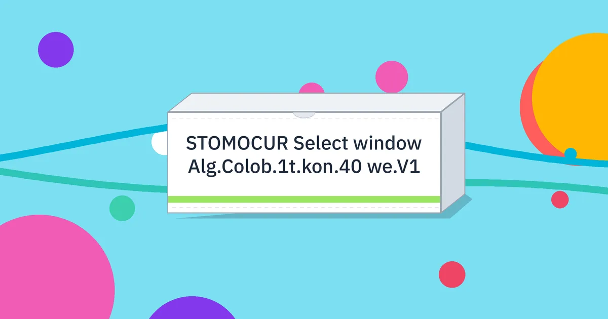 Symbolbild: Packung mit der Aufschrift STOMOCUR Select window Alg.Colob.1t.kon.40 we.V1 (PZN 10557755) – Verfügbarkeit und Bezug in Apotheken in Frankfurt am Main