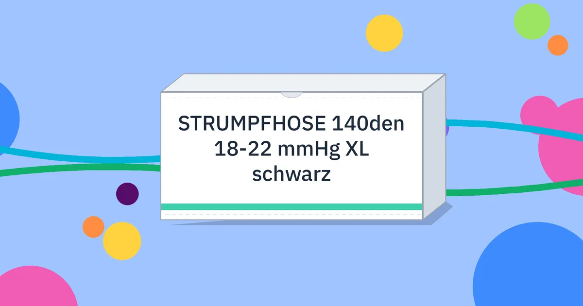 Symbolbild: Packung mit der Aufschrift STRUMPFHOSE 140den 18-22 mmHg XL schwarz (PZN 19072835) – Verfügbarkeit und Bezug in Apotheken in Frankfurt am Main