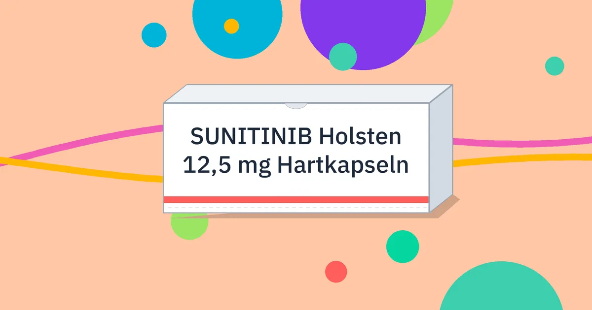 Symbolbild: Packung mit der Aufschrift SUNITINIB Holsten 12,5 mg Hartkapseln (PZN 17569879) – Verfügbarkeit und Bezug in Apotheken in Frankfurt am Main