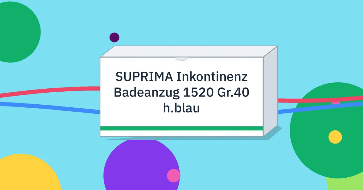 Symbolbild: Packung mit der Aufschrift SUPRIMA Inkontinenz Badeanzug 1520 Gr.40 h.blau (PZN 00724459) – Verfügbarkeit und Bezug in Apotheken in Frankfurt am Main