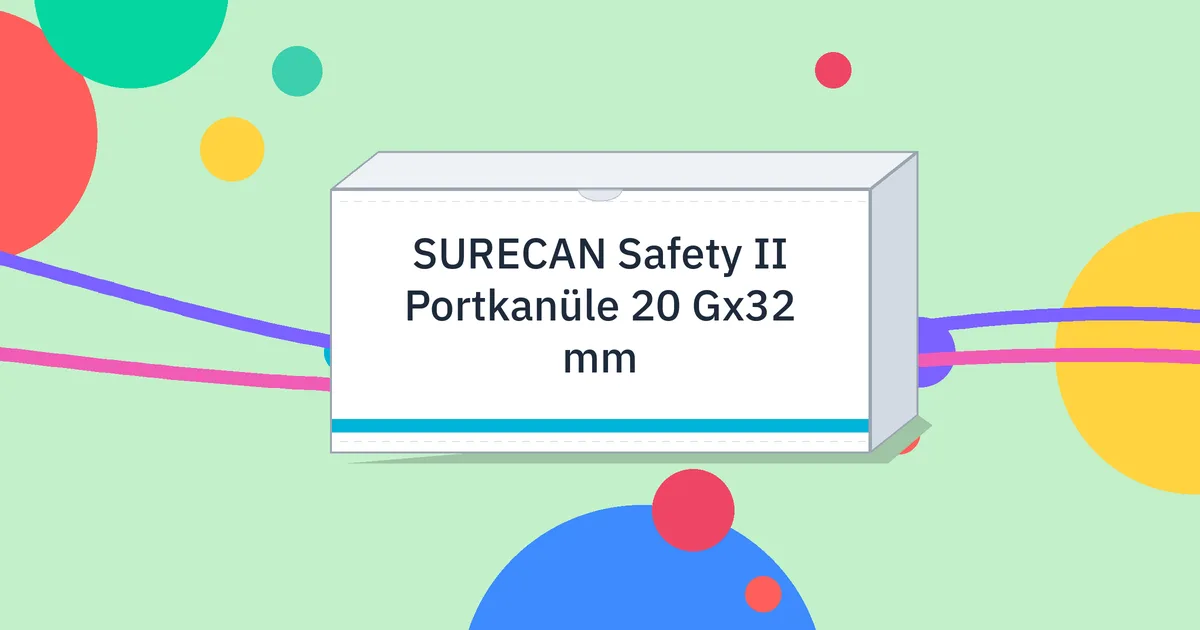 Symbolbild: Packung mit der Aufschrift SURECAN Safety II Portkanüle 20 Gx32 mm (PZN 07799868) – Verfügbarkeit und Bezug in Apotheken in Frankfurt am Main