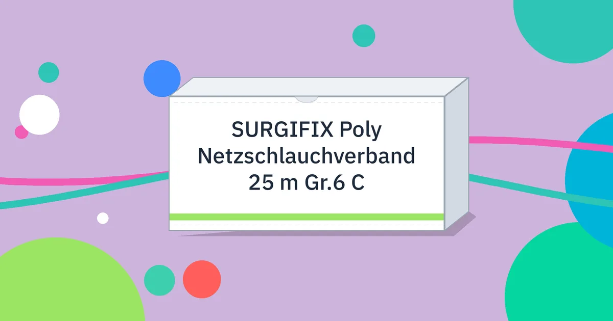 Symbolbild: Packung mit der Aufschrift SURGIFIX Poly Netzschlauchverband 25 m Gr.6 C (PZN 18386566) – Verfügbarkeit und Bezug in Apotheken in Frankfurt am Main