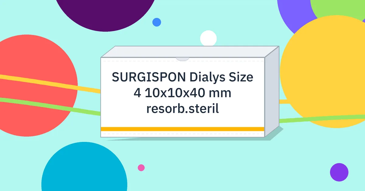 Symbolbild: Packung mit der Aufschrift SURGISPON Dialys Size 4 10x10x40 mm resorb.steril (PZN 18741257) – Verfügbarkeit und Bezug in Apotheken in Frankfurt am Main