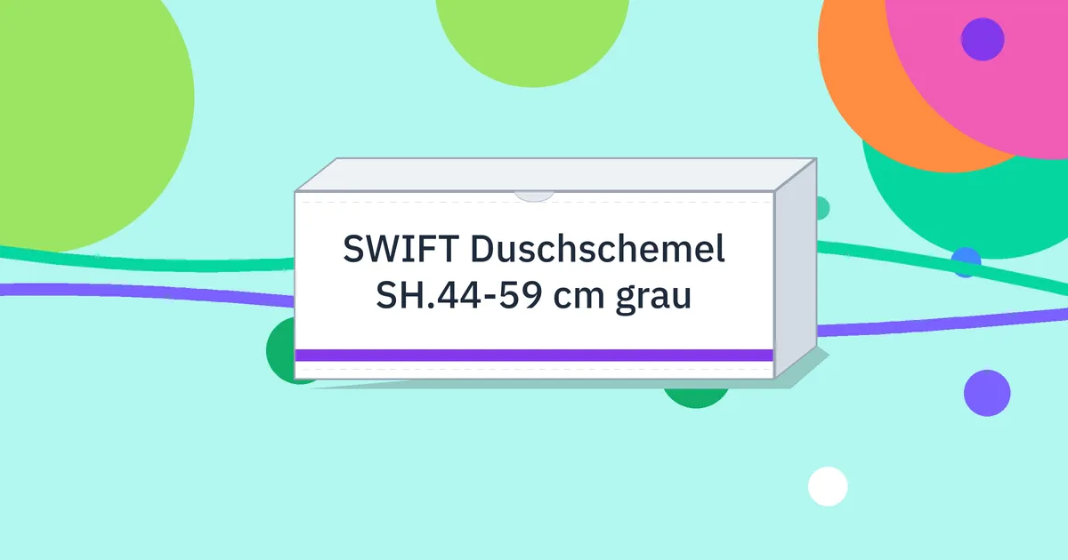 Symbolbild: Packung mit der Aufschrift SWIFT Duschschemel SH.44-59 cm grau (PZN 07743649) – Verfügbarkeit und Bezug in Apotheken in Frankfurt am Main