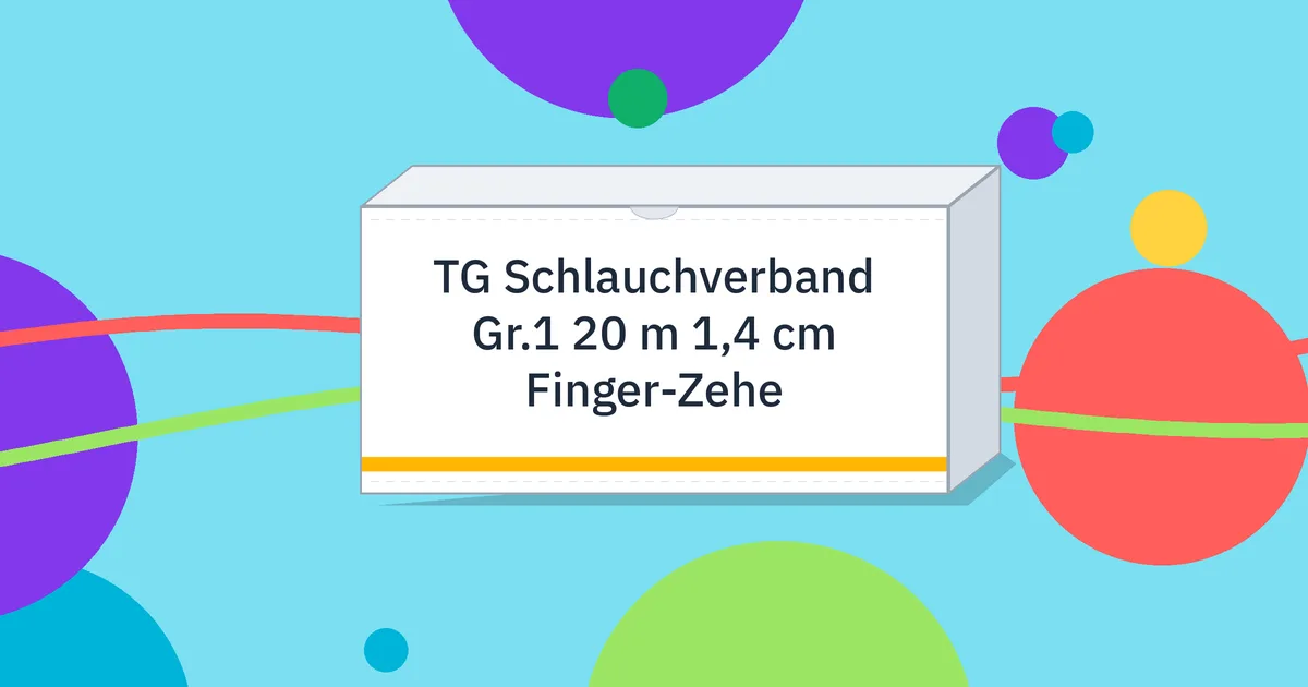 Symbolbild: Packung mit der Aufschrift TG Schlauchverband Gr.1 20 m 1,4 cm Finger-Zehe (PZN 12774959) – Verfügbarkeit und Bezug in Apotheken in Frankfurt am Main