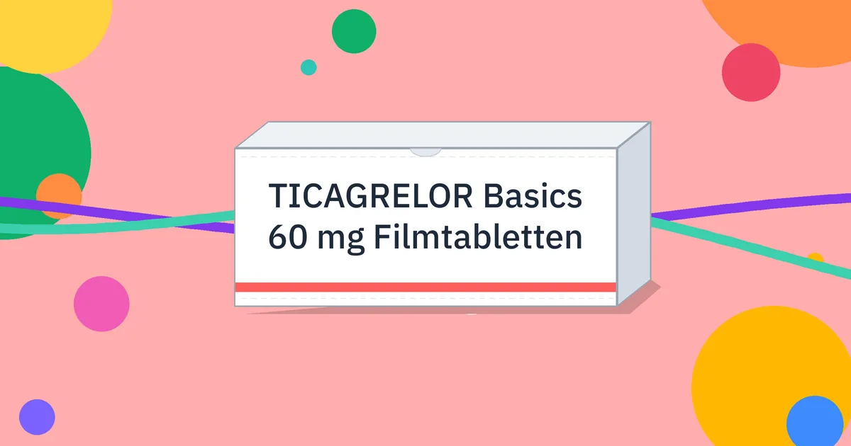 Symbolbild: Packung mit der Aufschrift TICAGRELOR Basics 60 mg Filmtabletten (PZN 19744252) – Verfügbarkeit und Bezug in Apotheken in Frankfurt am Main