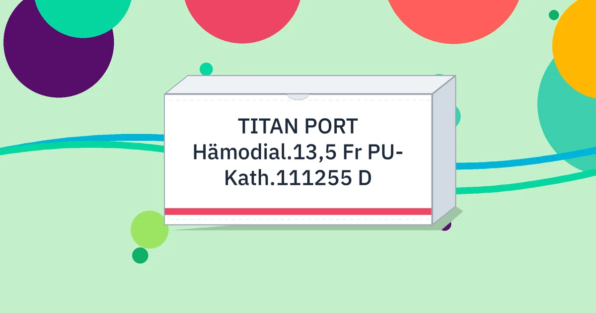Symbolbild: Packung mit der Aufschrift TITAN PORT Hämodial.13,5 Fr PU-Kath.111255 D (PZN 01674166) – Verfügbarkeit und Bezug in Apotheken in Frankfurt am Main