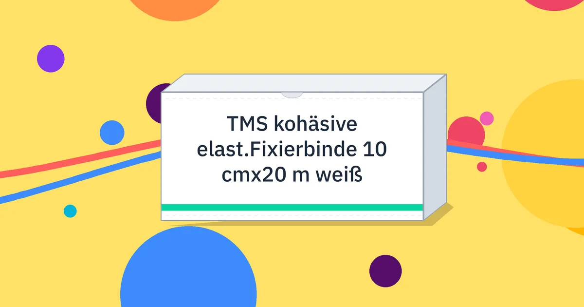 Symbolbild: Packung mit der Aufschrift TMS kohäsive elast.Fixierbinde 10 cmx20 m weiß (PZN 18316554) – Verfügbarkeit und Bezug in Apotheken in Frankfurt am Main