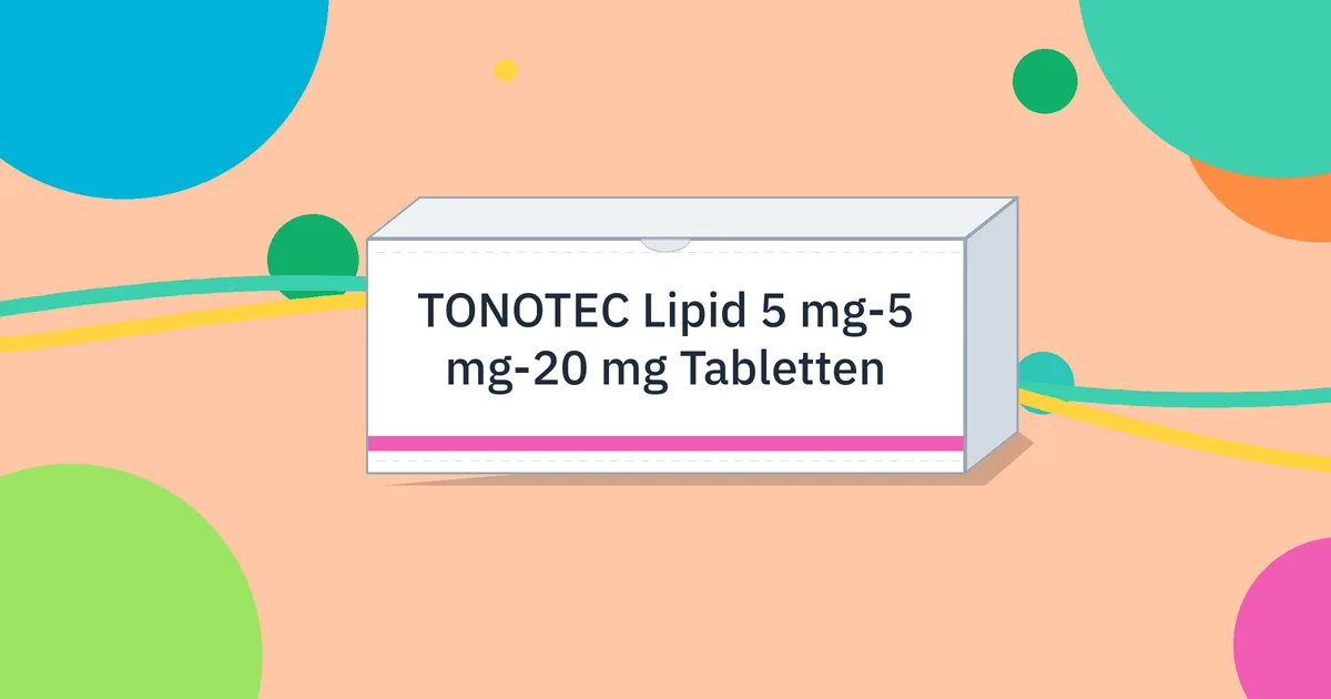 Symbolbild: Packung mit der Aufschrift TONOTEC Lipid 5 mg-5 mg-20 mg Tabletten (PZN 16926774) – Verfügbarkeit und Bezug in Apotheken in Frankfurt am Main