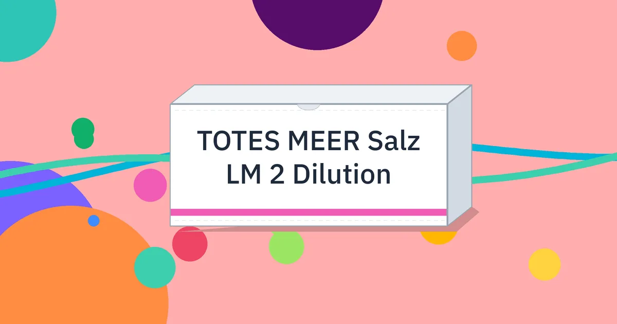 Symbolbild: Packung mit der Aufschrift TOTES MEER Salz LM 2 Dilution (PZN 13226065) – Verfügbarkeit und Bezug in Apotheken in Frankfurt am Main