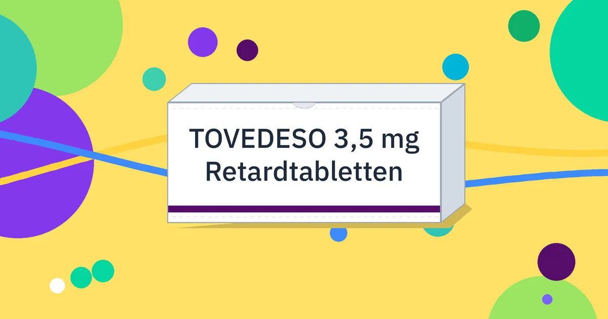 Symbolbild: Packung mit der Aufschrift TOVEDESO 3,5 mg Retardtabletten (PZN 12447982) – Verfügbarkeit und Bezug in Apotheken in Frankfurt am Main