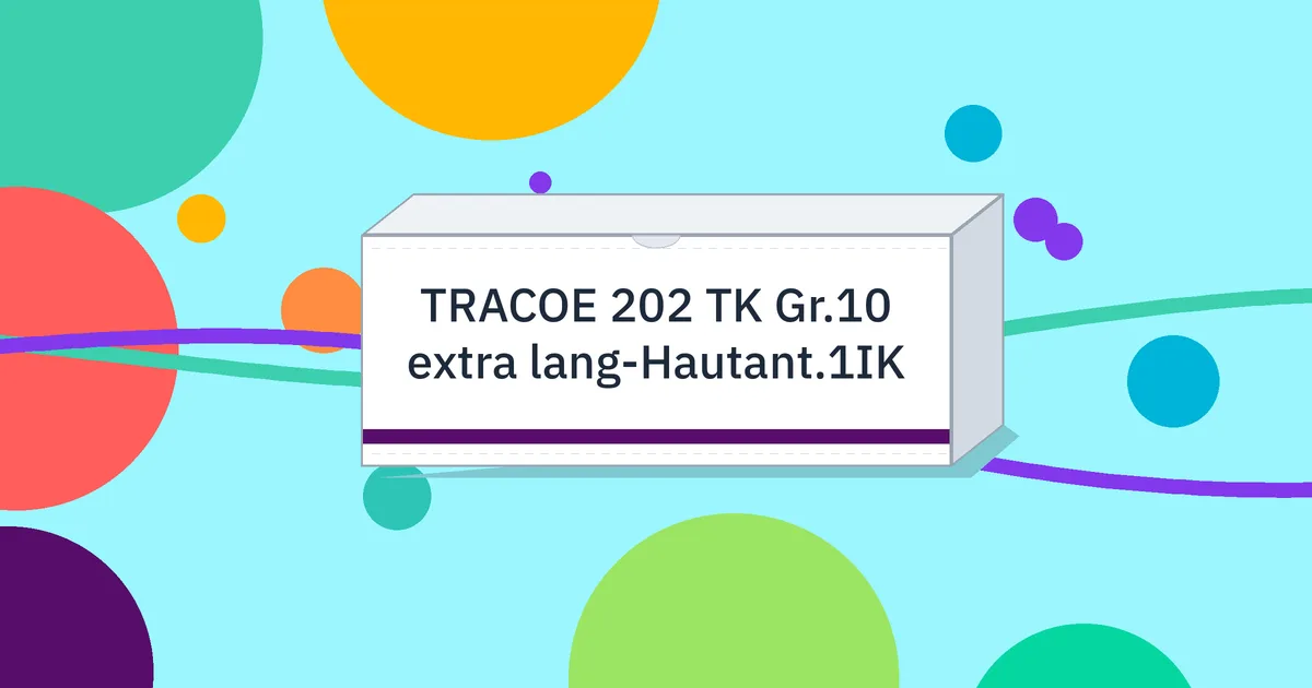 Symbolbild: Packung mit der Aufschrift TRACOE 202 TK Gr.10 extra lang-Hautant.1IK (PZN 17194698) – Verfügbarkeit und Bezug in Apotheken in Frankfurt am Main