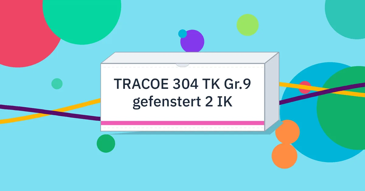 Symbolbild: Packung mit der Aufschrift TRACOE 304 TK Gr.9 gefenstert 2 IK (PZN 02716814) – Verfügbarkeit und Bezug in Apotheken in Frankfurt am Main