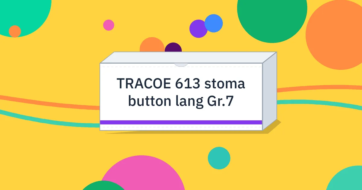 Symbolbild: Packung mit der Aufschrift TRACOE 613 stoma button lang Gr.7 (PZN 02723636) – Verfügbarkeit und Bezug in Apotheken in Frankfurt am Main