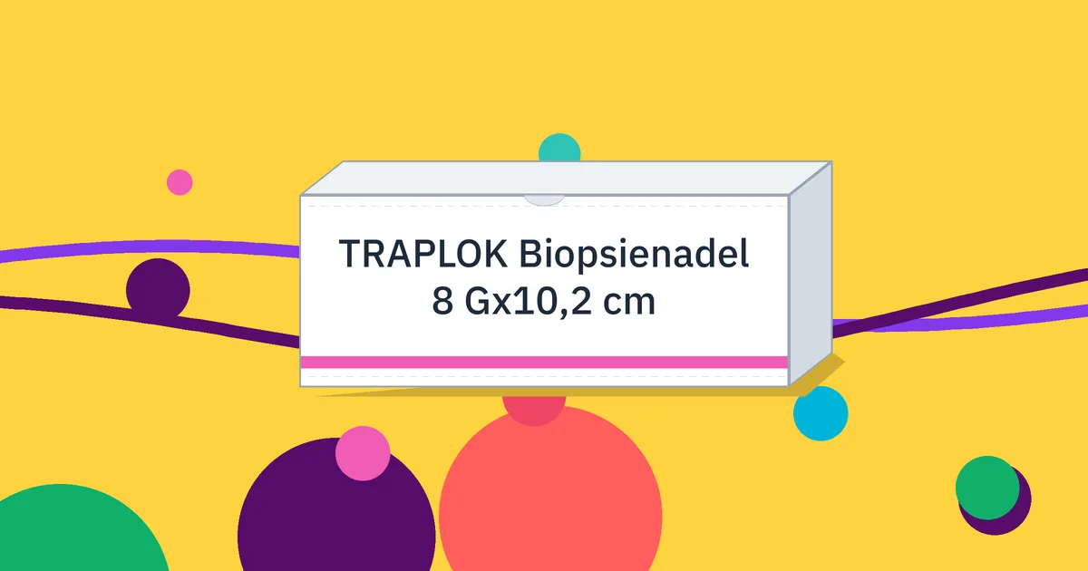 Symbolbild: Packung mit der Aufschrift TRAPLOK Biopsienadel 8 Gx10,2 cm (PZN 06772637) – Verfügbarkeit und Bezug in Apotheken in Frankfurt am Main
