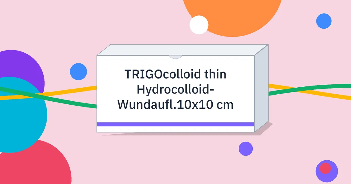 Symbolbild: Packung mit der Aufschrift TRIGOcolloid thin Hydrocolloid-Wundaufl.10x10 cm (PZN 09944926) – Verfügbarkeit und Bezug in Apotheken in Frankfurt am Main