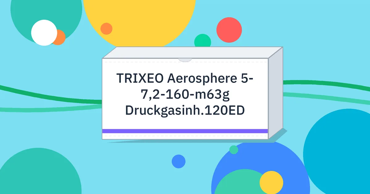 Symbolbild: Packung mit der Aufschrift TRIXEO Aerosphere 5-7,2-160-m63g Druckgasinh.120ED (PZN 18378414) – Verfügbarkeit und Bezug in Apotheken in Frankfurt am Main