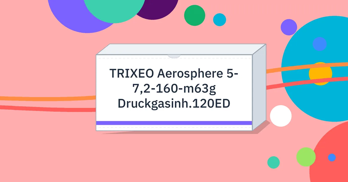 Symbolbild: Packung mit der Aufschrift TRIXEO Aerosphere 5-7,2-160-m63g Druckgasinh.120ED (PZN 19979819) – Verfügbarkeit und Bezug in Apotheken in Frankfurt am Main
