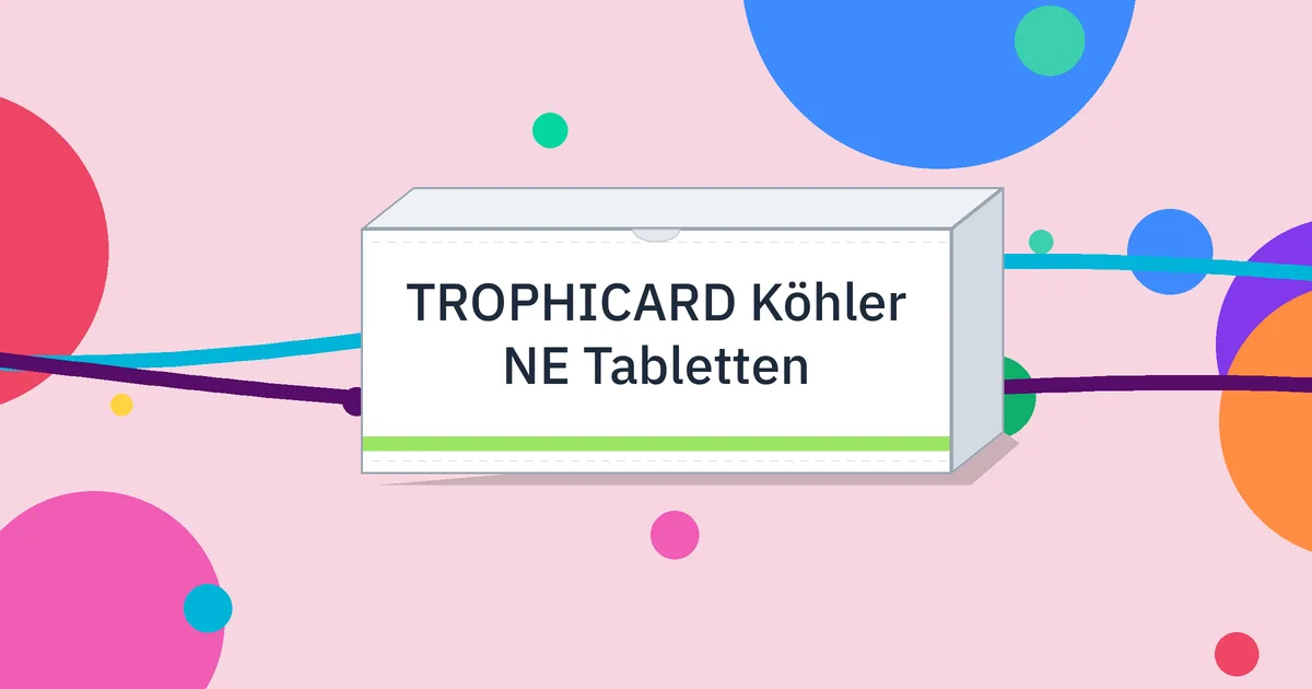 Symbolbild: Packung mit der Aufschrift TROPHICARD Köhler NE Tabletten (PZN 10418798) – Verfügbarkeit und Bezug in Apotheken in Frankfurt am Main