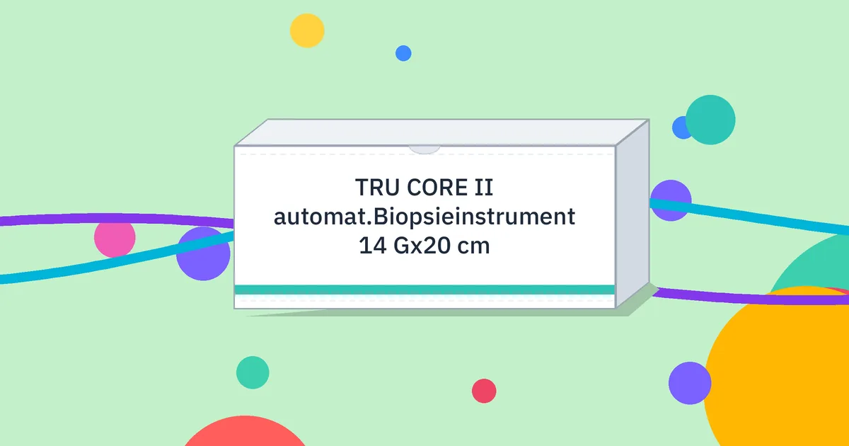 Symbolbild: Packung mit der Aufschrift TRU CORE II automat.Biopsieinstrument 14 Gx20 cm (PZN 06770584) – Verfügbarkeit und Bezug in Apotheken in Frankfurt am Main