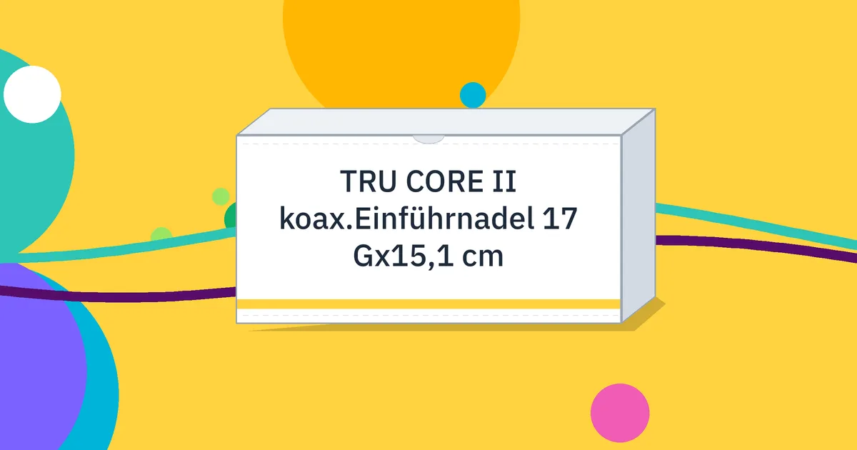 Symbolbild: Packung mit der Aufschrift TRU CORE II koax.Einführnadel 17 Gx15,1 cm (PZN 06770638) – Verfügbarkeit und Bezug in Apotheken in Frankfurt am Main