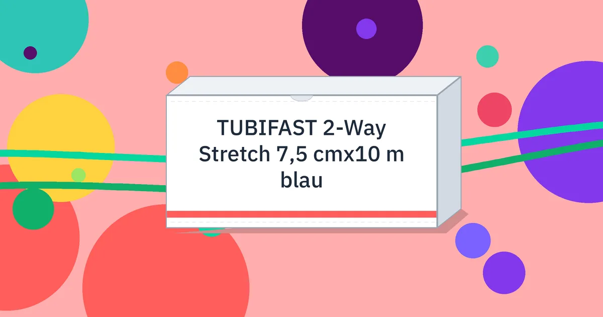 Symbolbild: Packung mit der Aufschrift TUBIFAST 2-Way Stretch 7,5 cmx10 m blau (PZN 17452858) – Verfügbarkeit und Bezug in Apotheken in Frankfurt am Main