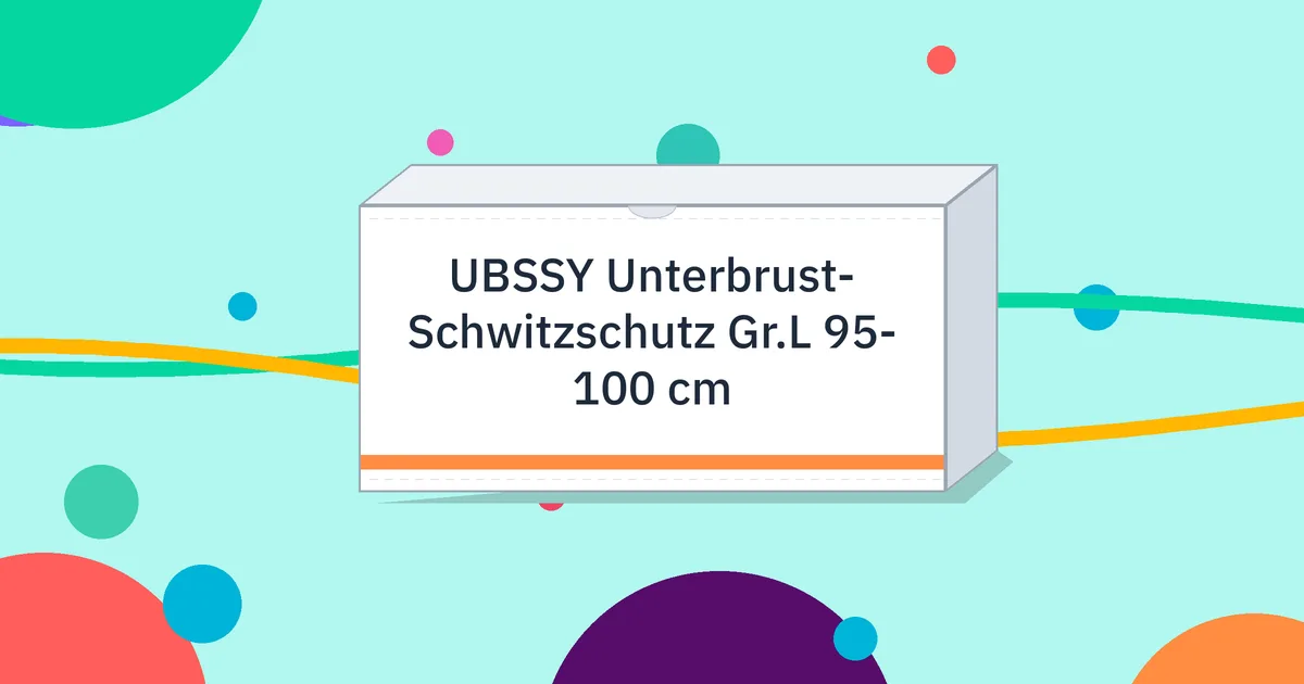 Symbolbild: Packung mit der Aufschrift UBSSY Unterbrust-Schwitzschutz Gr.L 95-100 cm (PZN 16124514) – Verfügbarkeit und Bezug in Apotheken in Frankfurt am Main