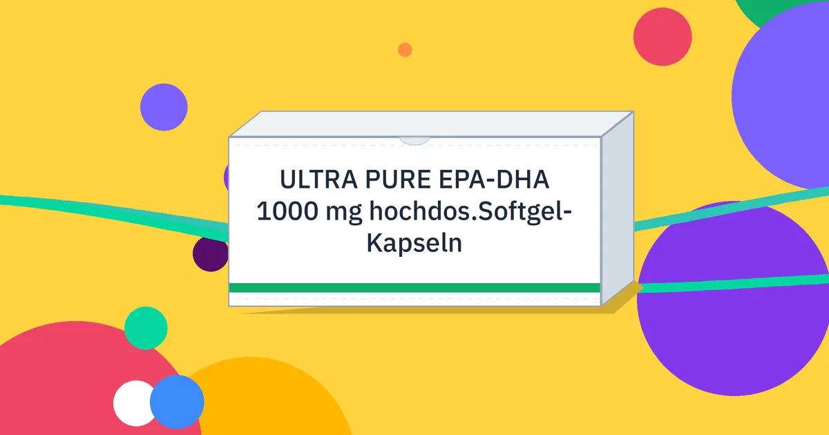 Symbolbild: Packung mit der Aufschrift ULTRA PURE EPA-DHA 1000 mg hochdos.Softgel-Kapseln (PZN 18351450) – Verfügbarkeit und Bezug in Apotheken in Frankfurt am Main