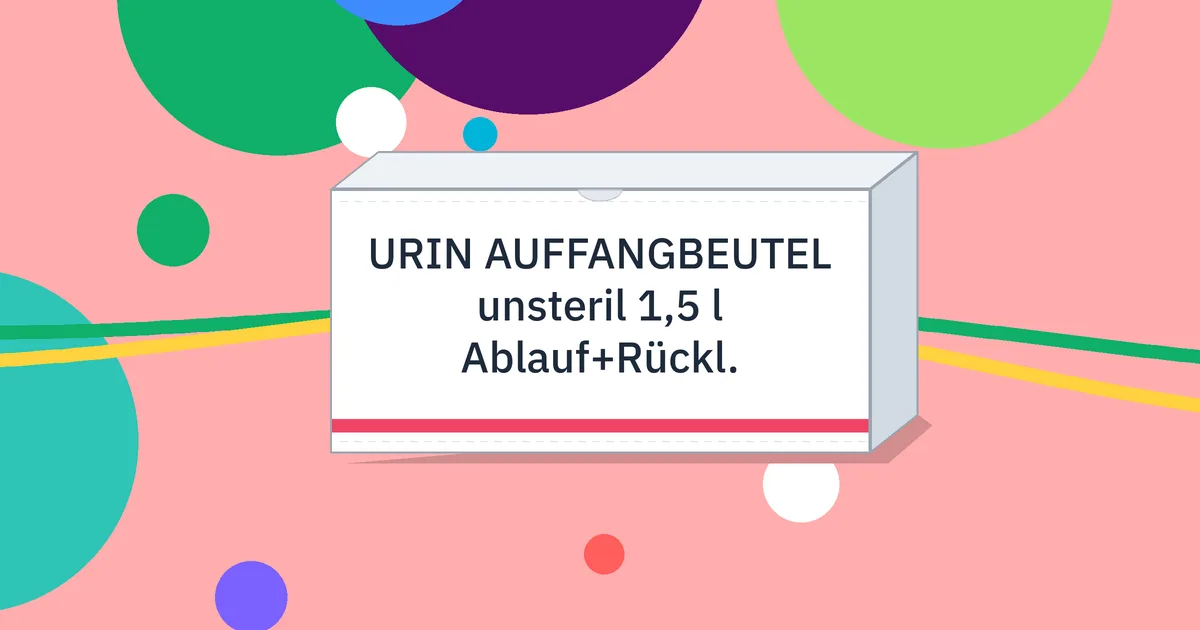 Symbolbild: Packung mit der Aufschrift URIN AUFFANGBEUTEL unsteril 1,5 l Ablauf+Rückl. (PZN 10167729) – Verfügbarkeit und Bezug in Apotheken in Frankfurt am Main