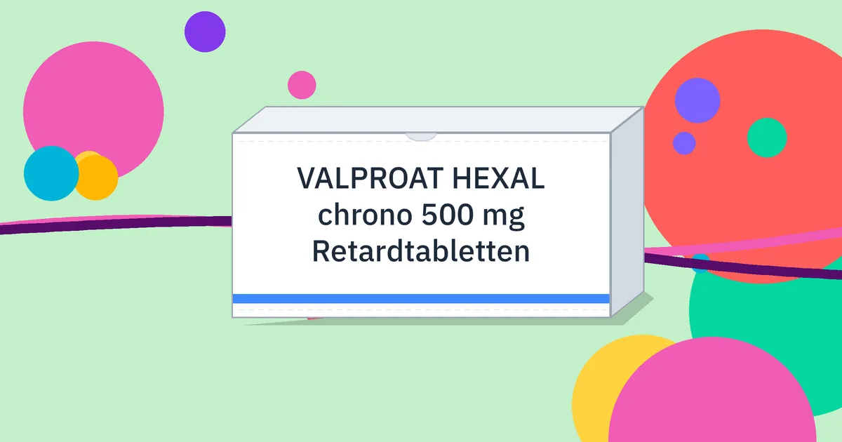 Symbolbild: Packung mit der Aufschrift VALPROAT HEXAL chrono 500 mg Retardtabletten (PZN 01044092) – Verfügbarkeit und Bezug in Apotheken in Frankfurt am Main