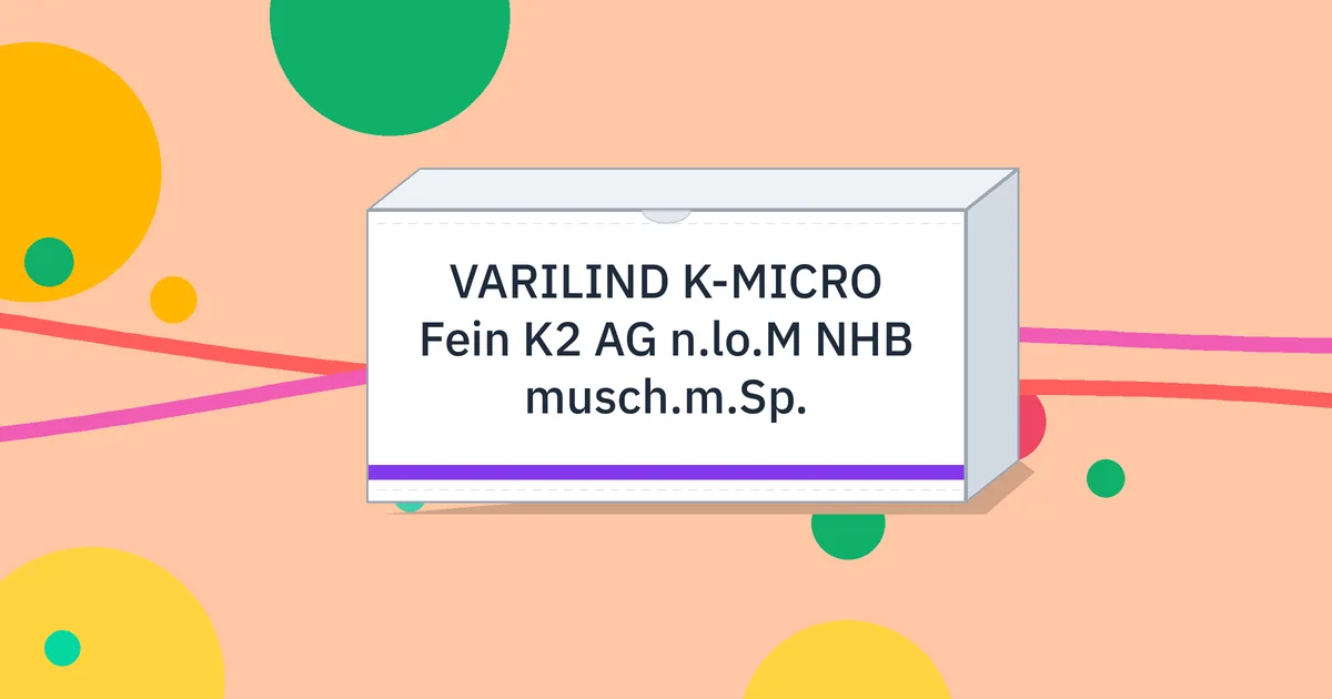 Symbolbild: Packung mit der Aufschrift VARILIND K-MICRO Fein K2 AG n.lo.M NHB musch.m.Sp. (PZN 20556917) – Verfügbarkeit und Bezug in Apotheken in Frankfurt am Main