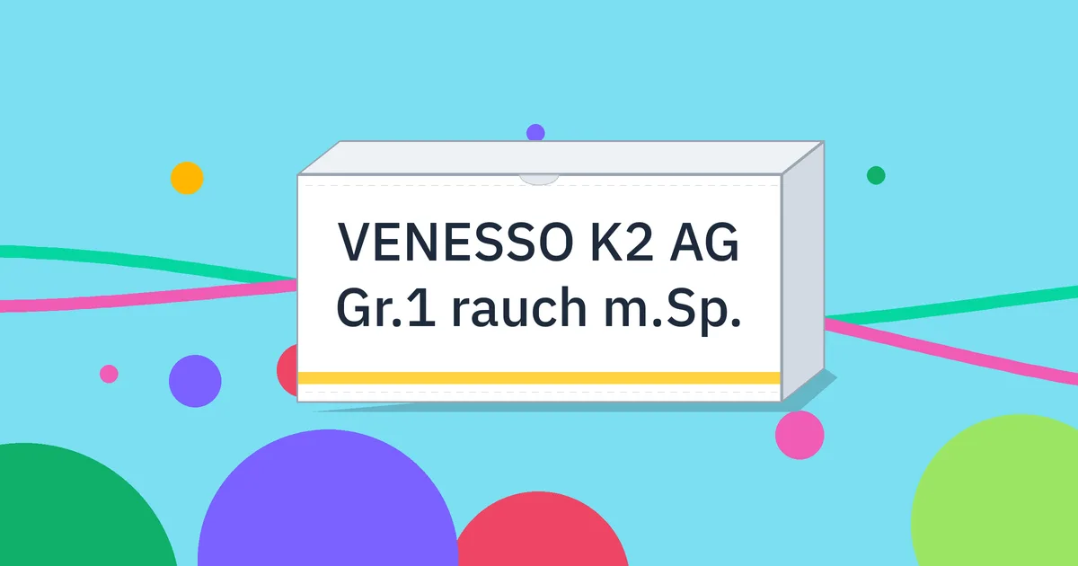 Symbolbild: Packung mit der Aufschrift VENESSO K2 AG Gr.1 rauch m.Sp. (PZN 03275140) – Verfügbarkeit und Bezug in Apotheken in Frankfurt am Main