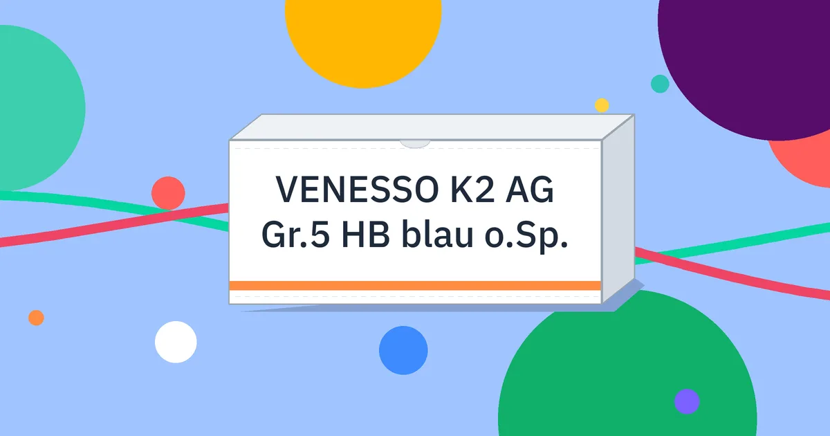 Symbolbild: Packung mit der Aufschrift VENESSO K2 AG Gr.5 HB blau o.Sp. (PZN 03265986) – Verfügbarkeit und Bezug in Apotheken in Frankfurt am Main