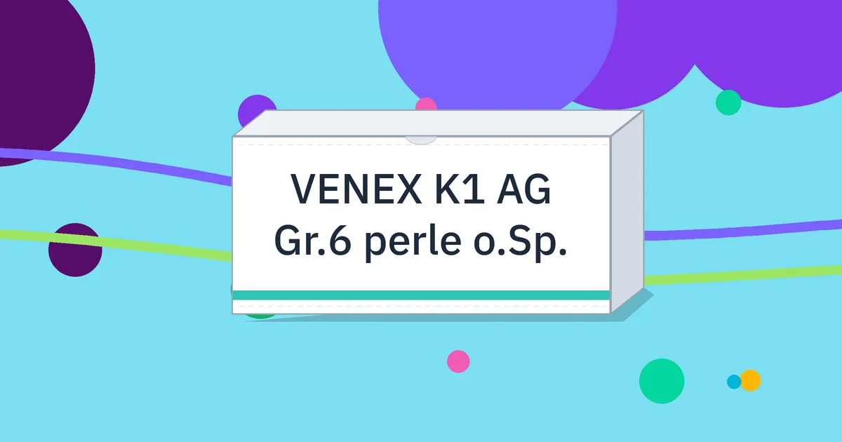 Symbolbild: Packung mit der Aufschrift VENEX K1 AG Gr.6 perle o.Sp. (PZN 03188872) – Verfügbarkeit und Bezug in Apotheken in Frankfurt am Main