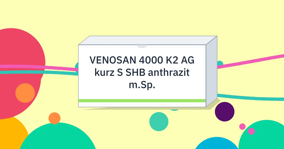 Symbolbild: Packung mit der Aufschrift VENOSAN 4000 K2 AG kurz S SHB anthrazit m.Sp. (PZN 16601799) – Verfügbarkeit und Bezug in Apotheken in Frankfurt am Main