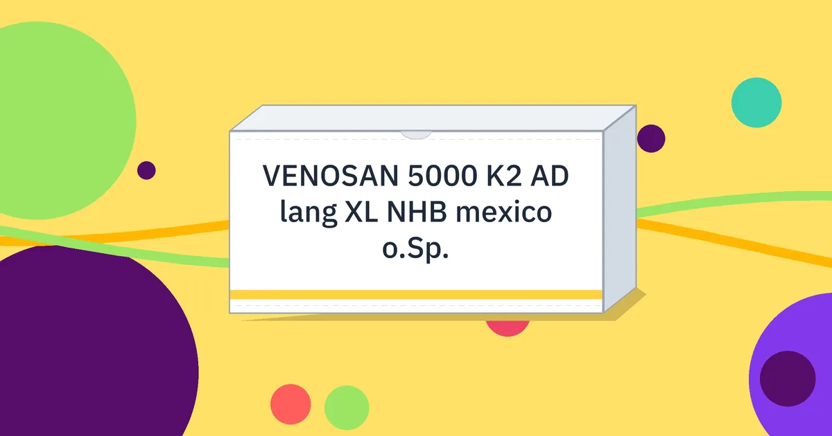Symbolbild: Packung mit der Aufschrift VENOSAN 5000 K2 AD lang XL NHB mexico o.Sp. (PZN 14430081) – Verfügbarkeit und Bezug in Apotheken in Frankfurt am Main